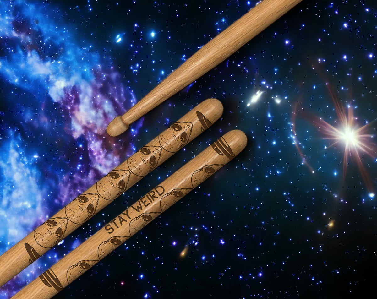 Personalized 5A Engraved Alien Themed Drumsticks | Custom Drummer Gift ...