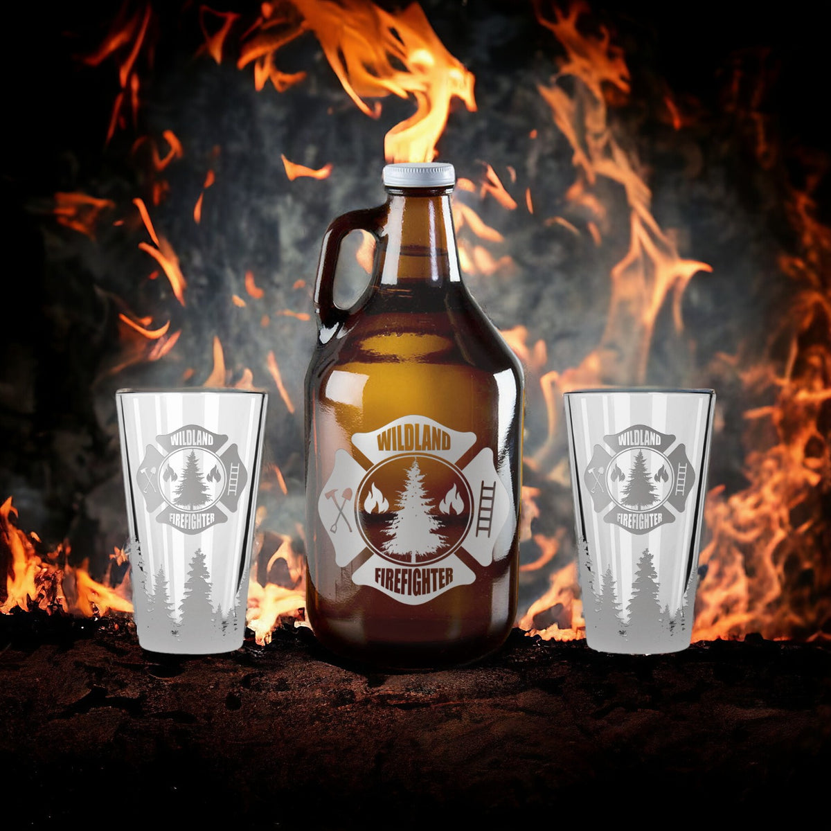 Tree Wrapped Wildland Fire Engraved Pint Glass | Gift Boxed & Ready ...